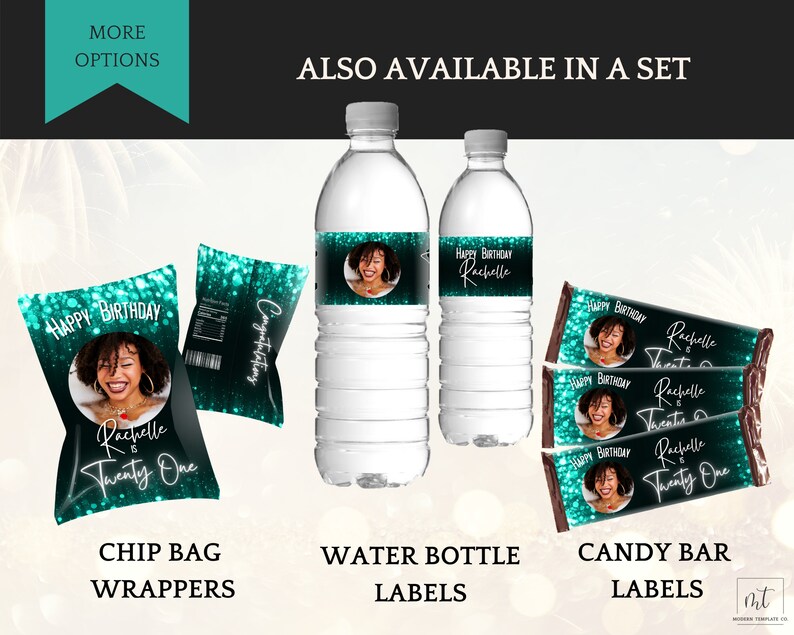 Water Bottle Label Template Black/teal Printable Birthday - Etsy