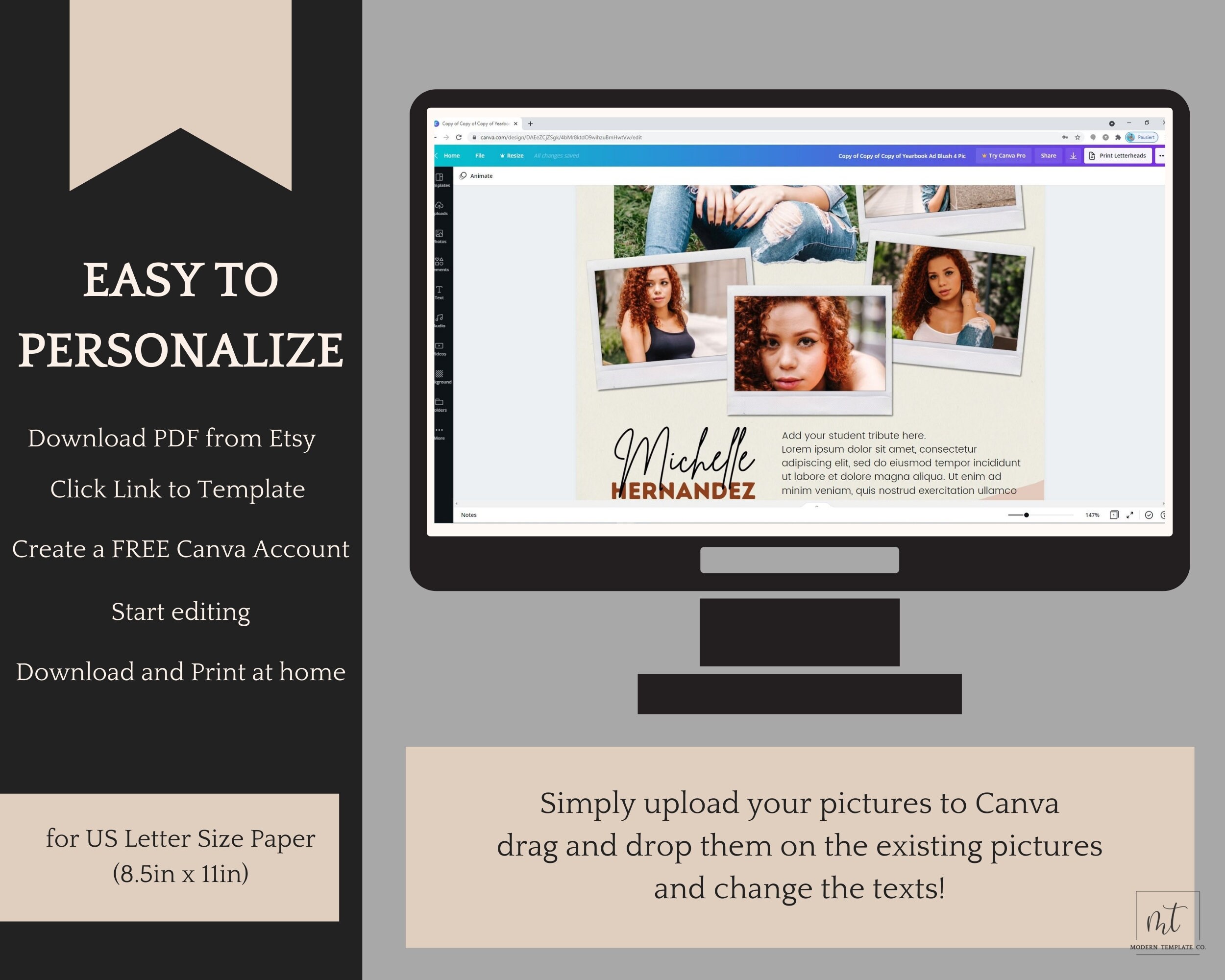 Senior Yearbook Ad Template - Editable Full Page Template With 5 Pic ...