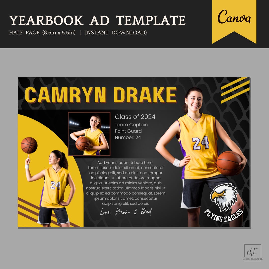 Senior Yearbook Ad Template for Athletes/students, Fully Editable ...
