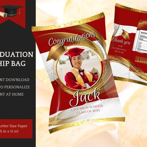 Graduation Decoration Bundle, Chip Bag Template, Candy & Water Labels ...