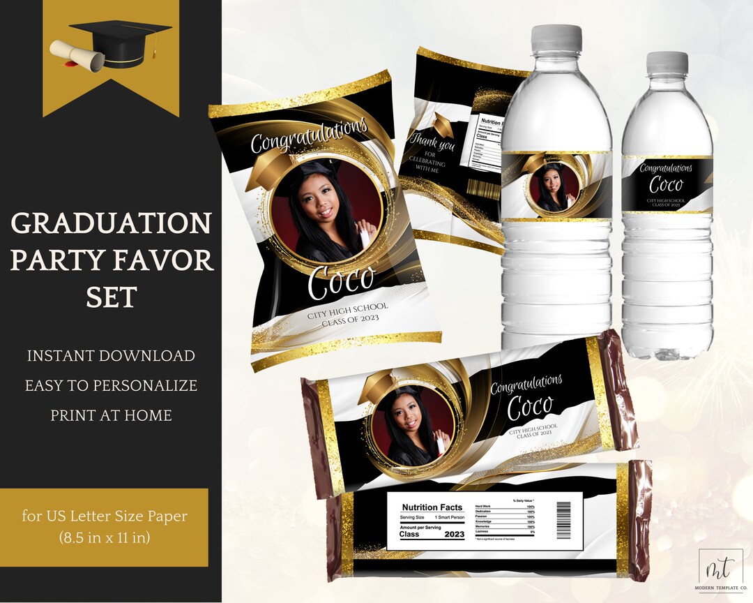Graduation Decorations Bundle, Chip Bag Template, Candy & Water Labels ...