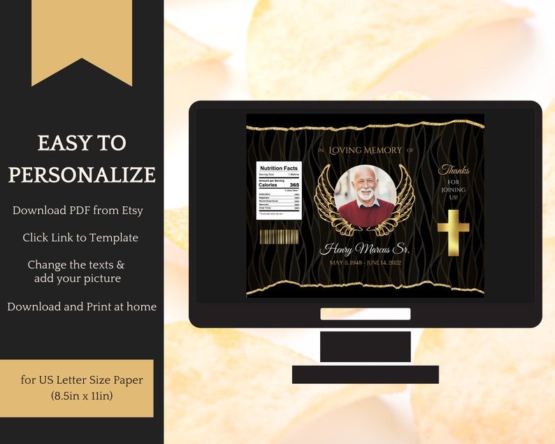 Chip Bag Template for Celebration of Life / Funeral / Memorial, Choose ...