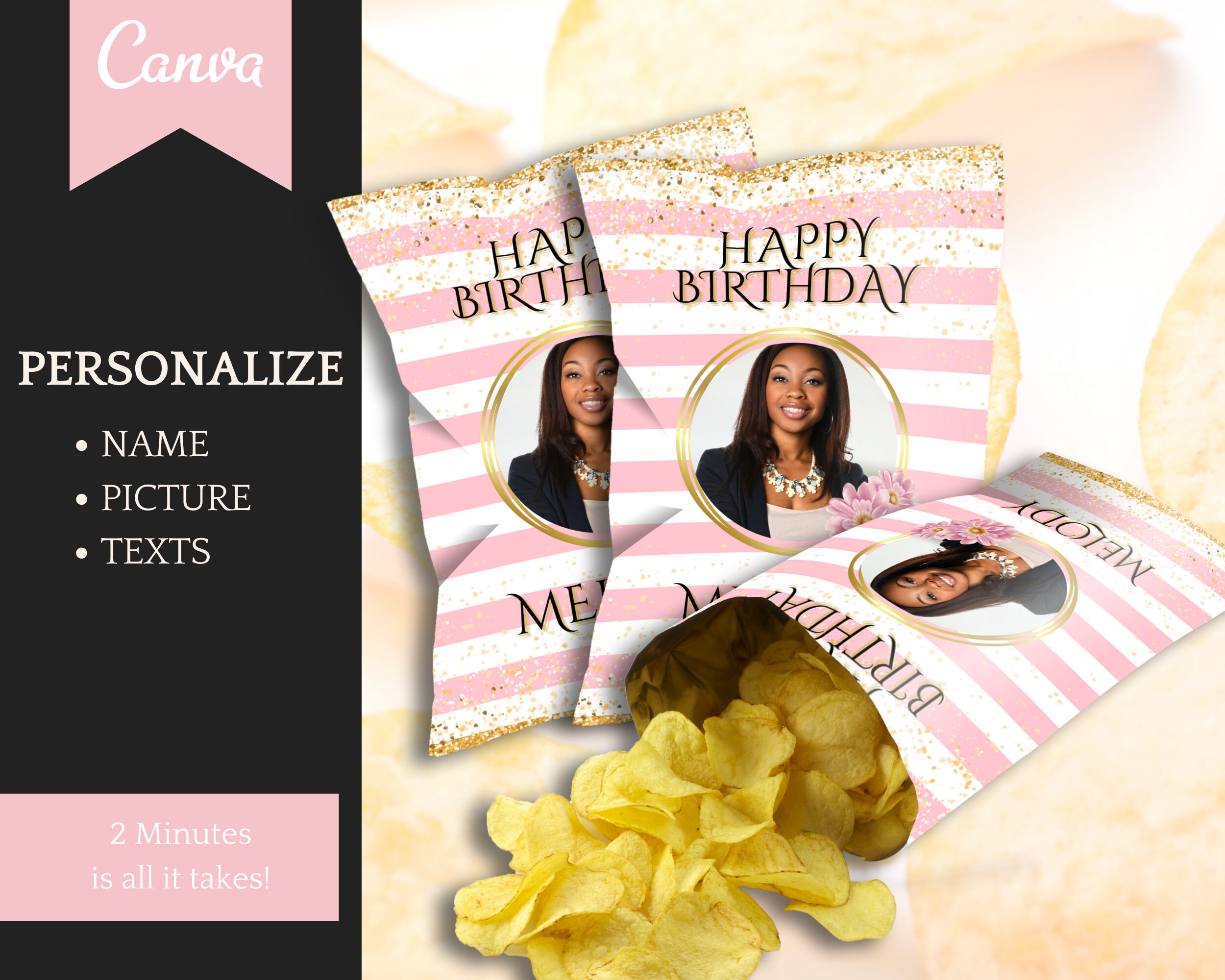 Birthday Chip Bag Template Elegant Customizable Party | Etsy