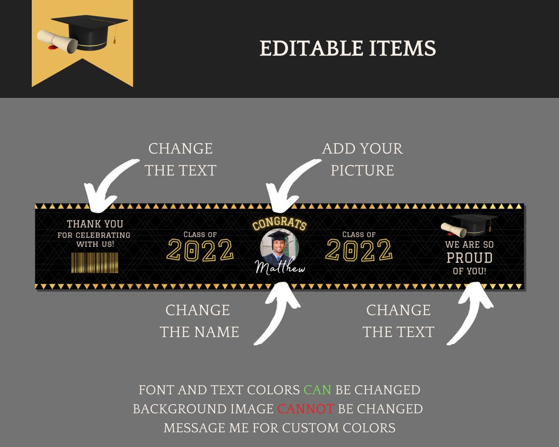 Water Bottle Label Template Editable Graduation Party | Etsy