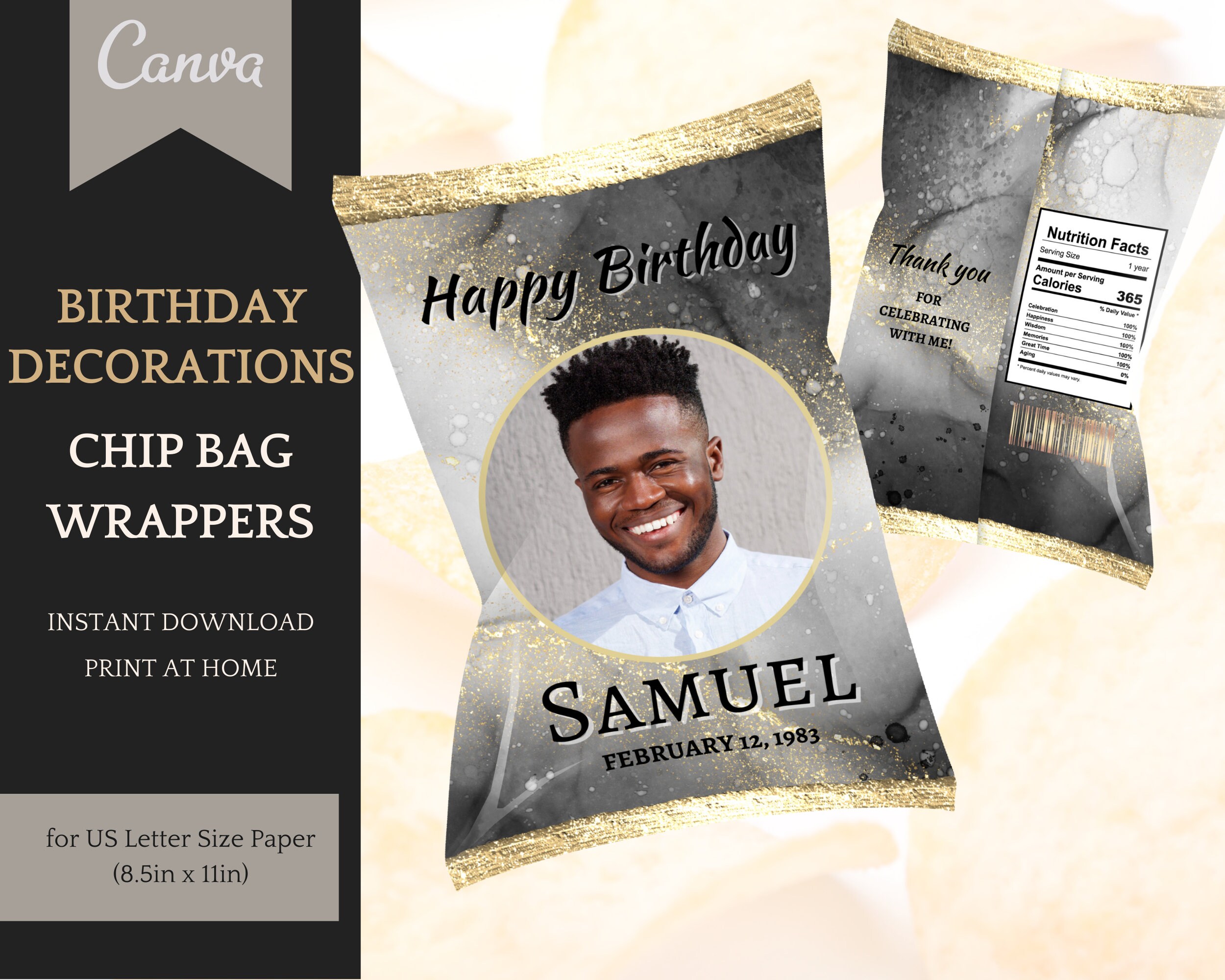 Birthday Decorations in Gray Gold Marble Elegant Template Set - Etsy