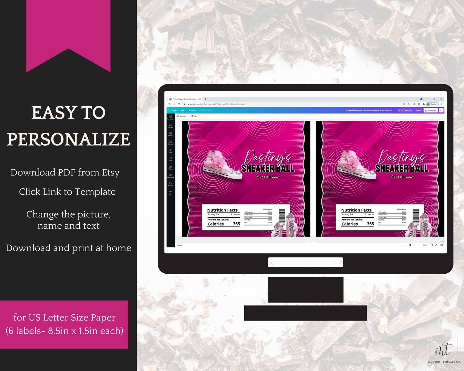 Sneaker Ball Candy Bar Template in Hot Pink, Birthday Decorations for ...