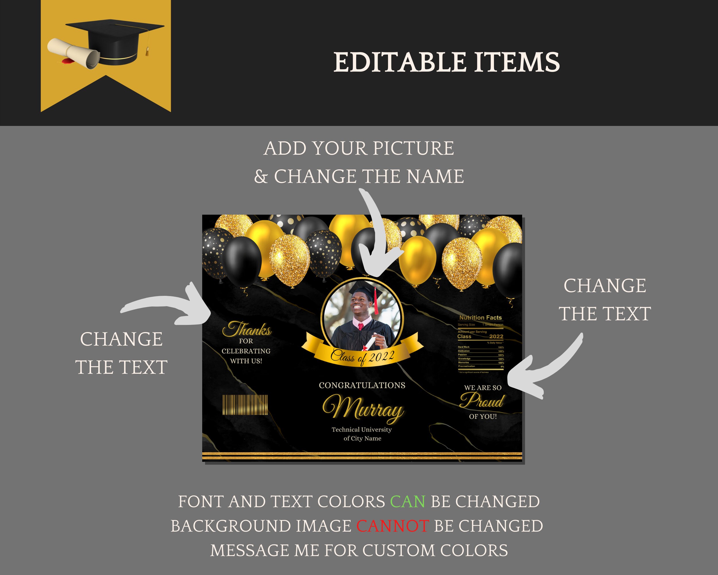 Chip Bag Template Editable Graduation Party Class of 2022 - Etsy