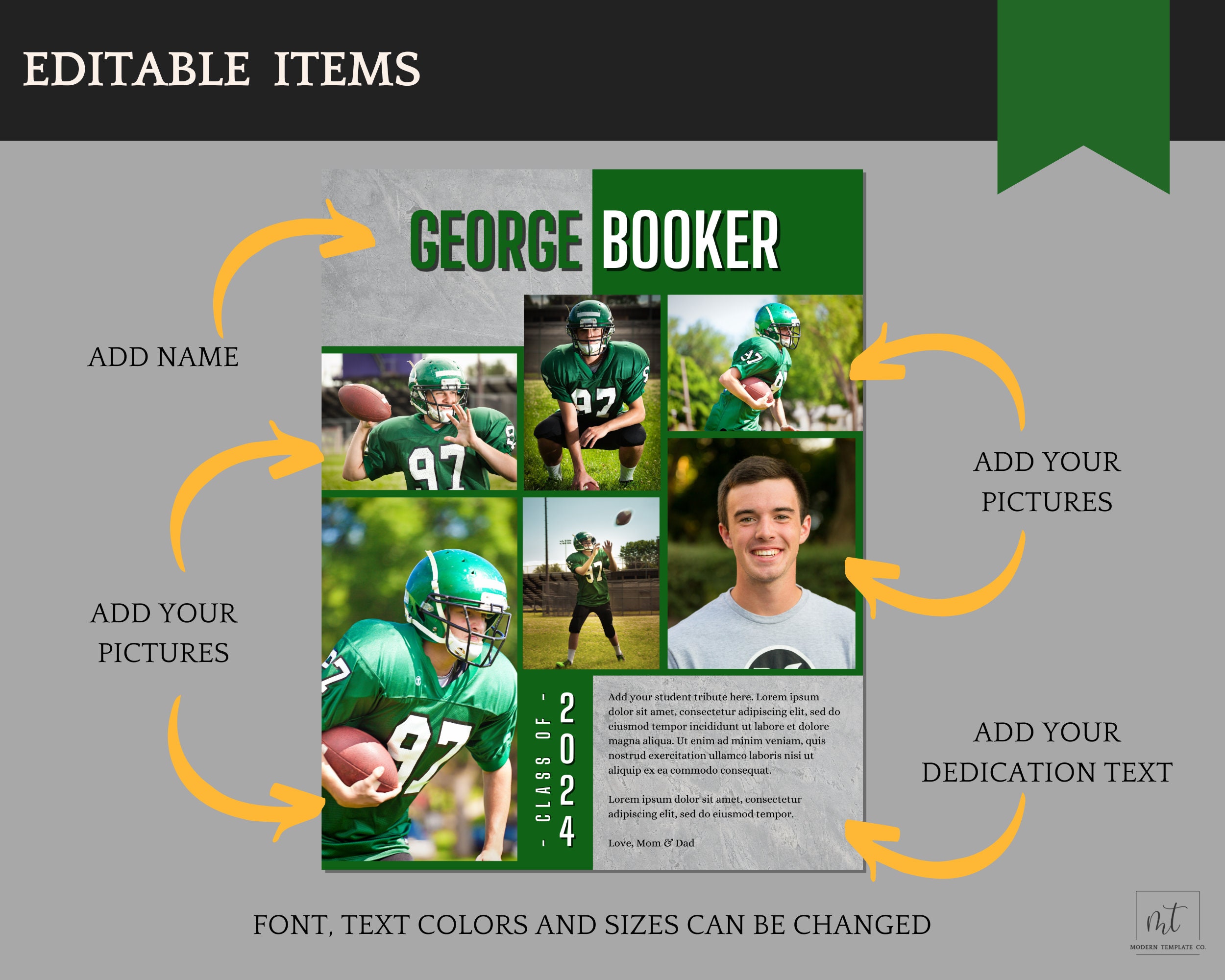 Senior Yearbook Ad Template - Sports / Athletes Theme - Football ...