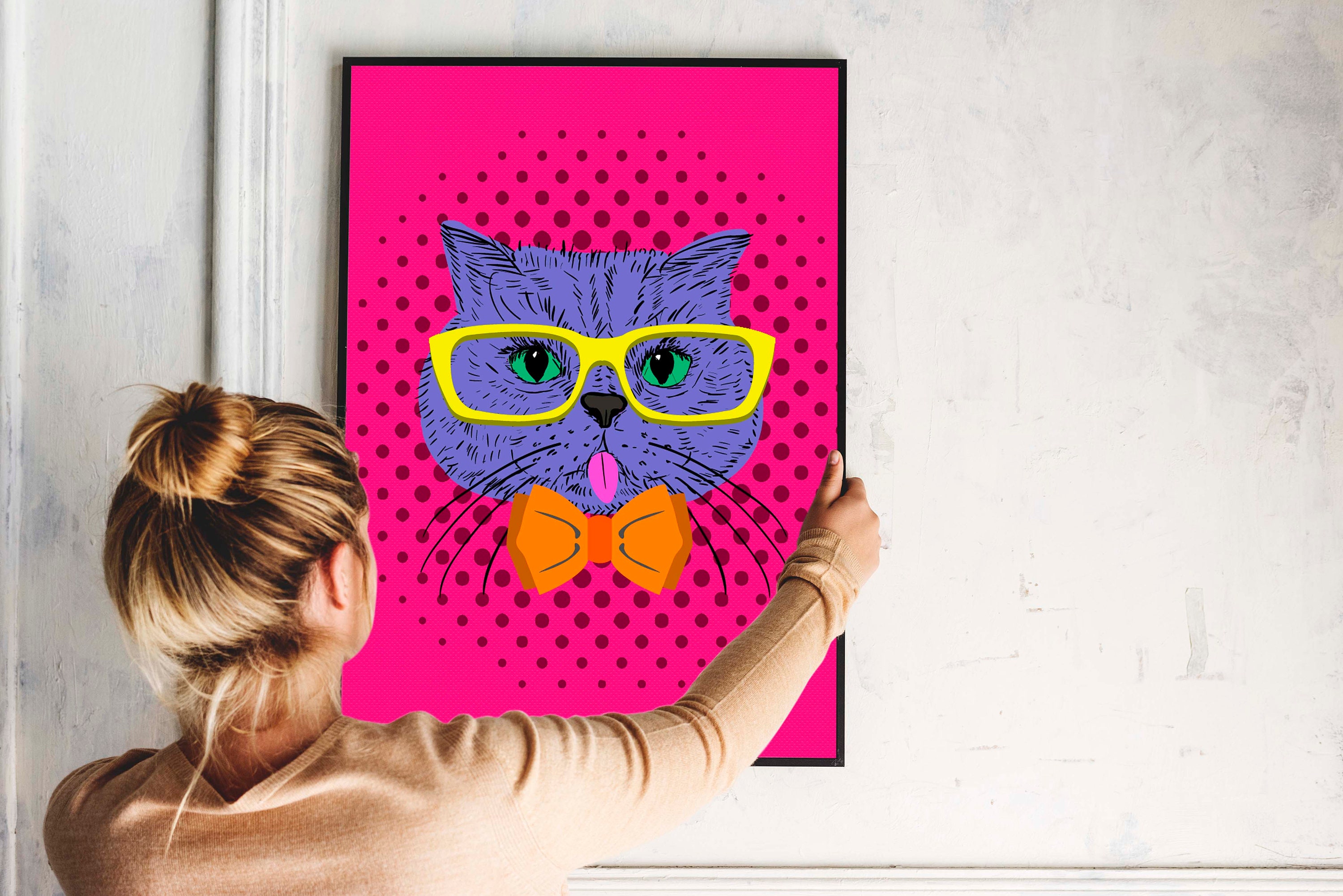 Cat Pop Art Pink Background - Etsy