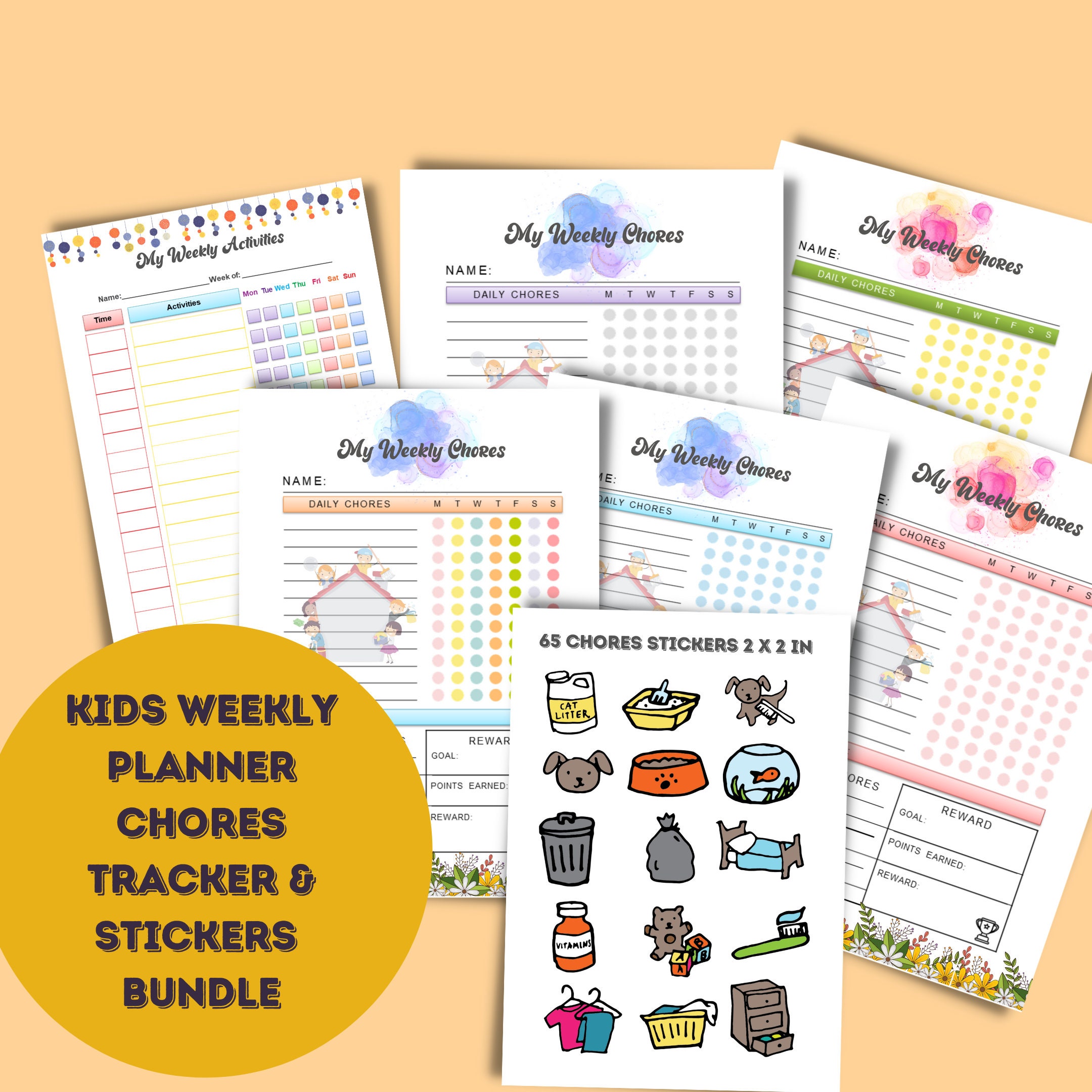 Kids Weekly Activity Planner Printable | Chores Tracker and Stickers ...
