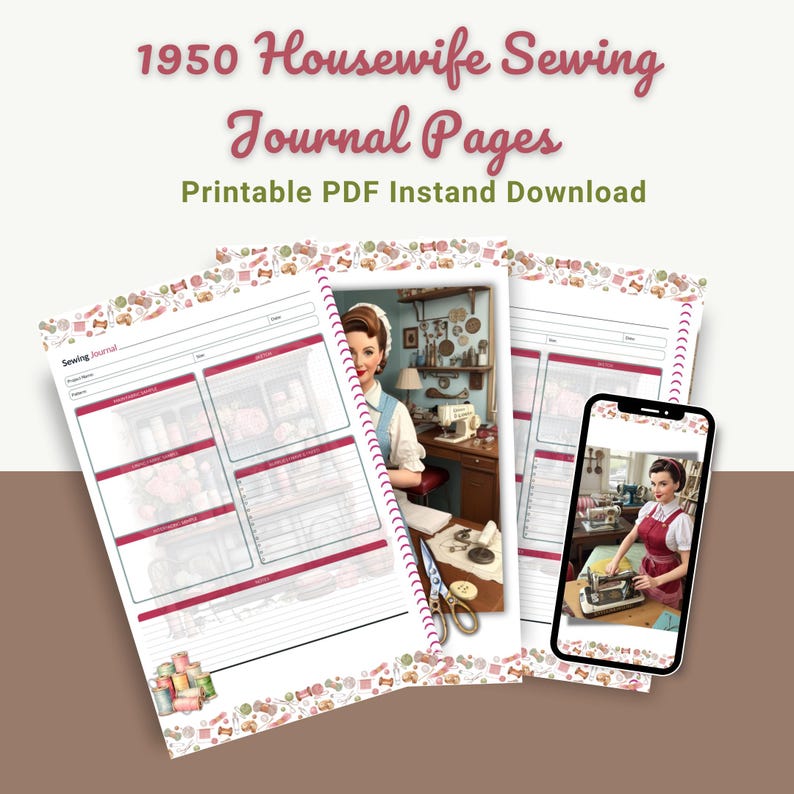 1950 Housewife Sewing Journal Pages Printable PDF - Vintage Crafting ...