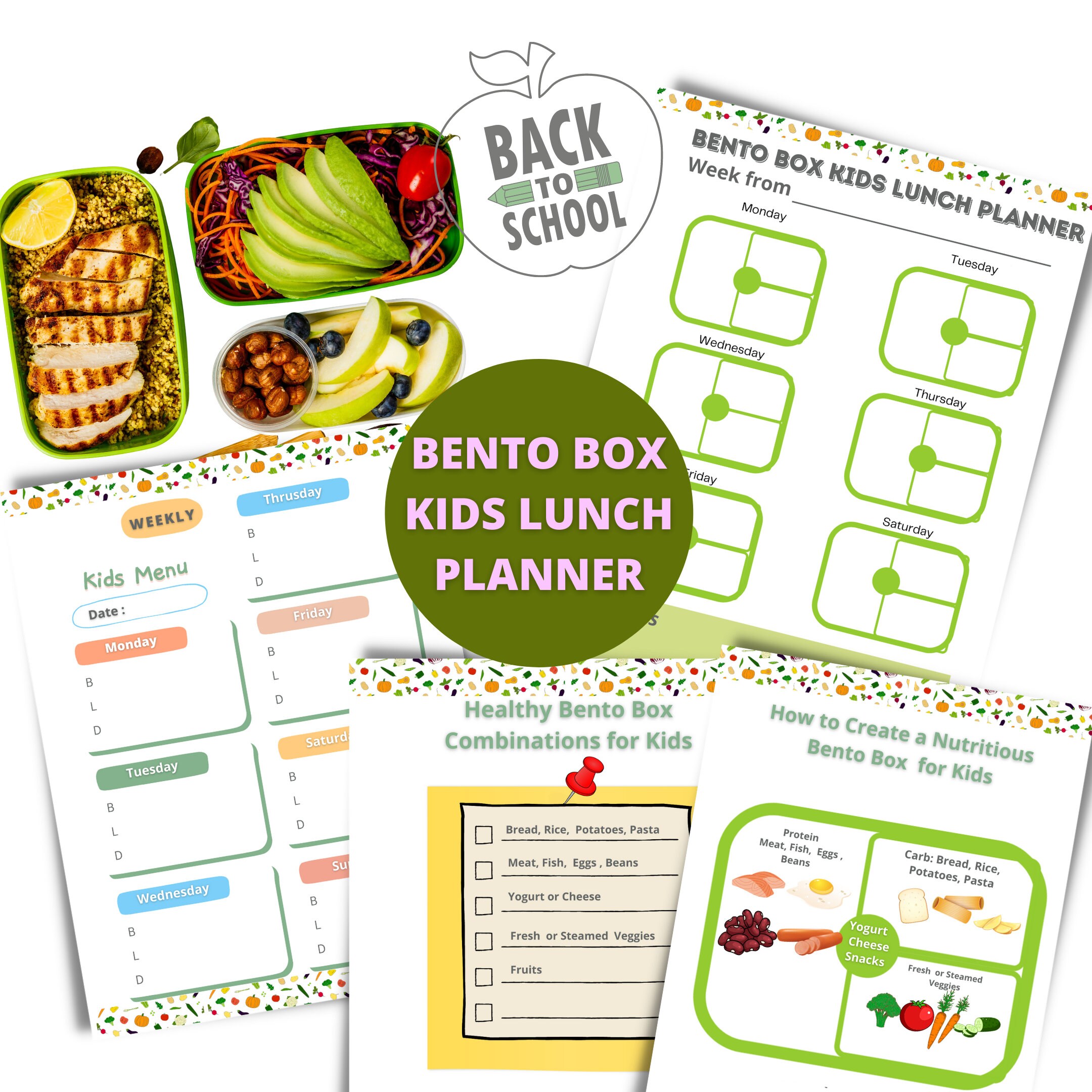 Bento Box Lunch Box Planner Bento Box Meal Planner Printable Bento Box ...