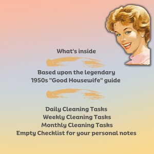 1950s Housewife Cleaning Schedule Mid Century Modern Cleaning Checklist ...