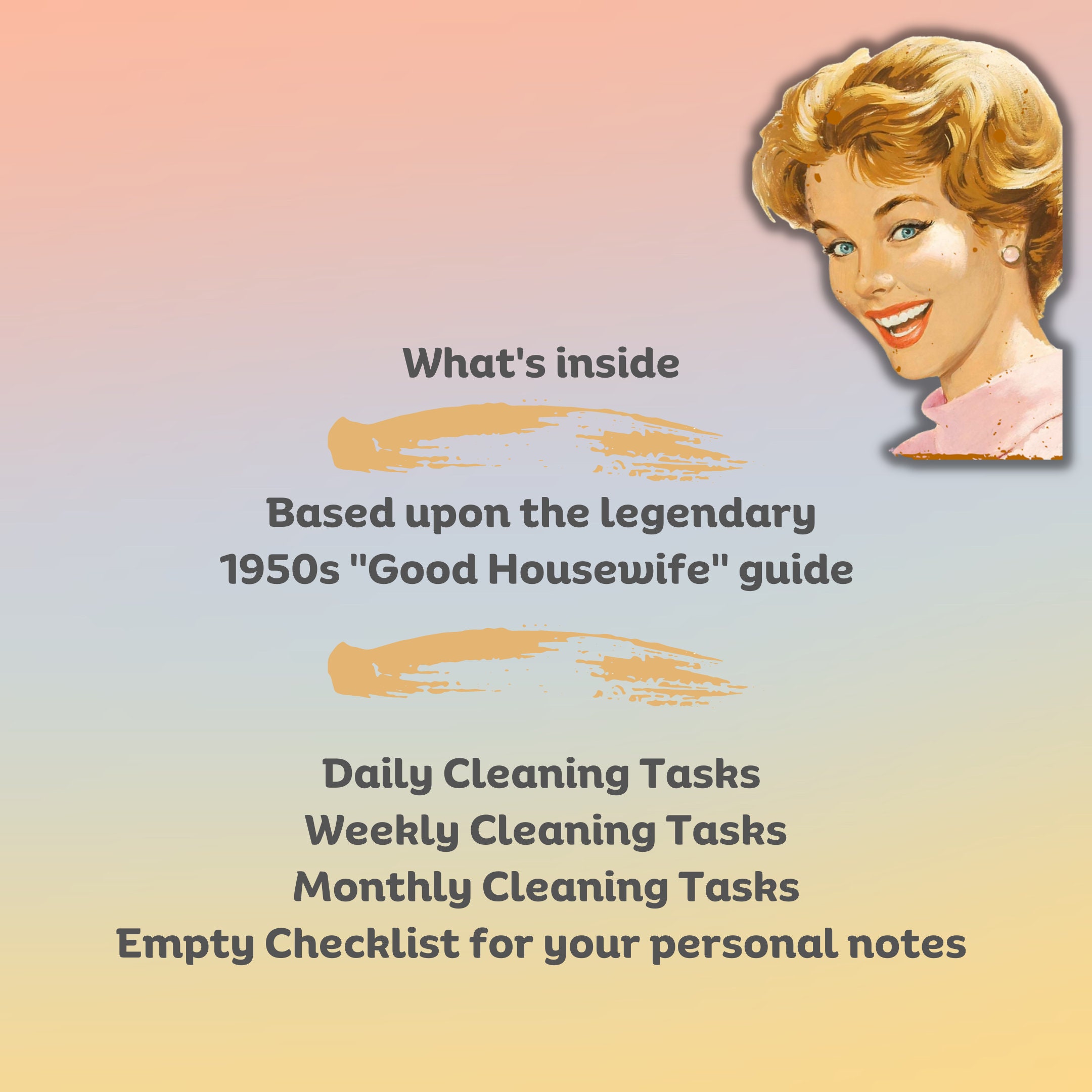 1950s Housewife Cleaning Schedule Mid Century Modern Cleaning Checklist ...