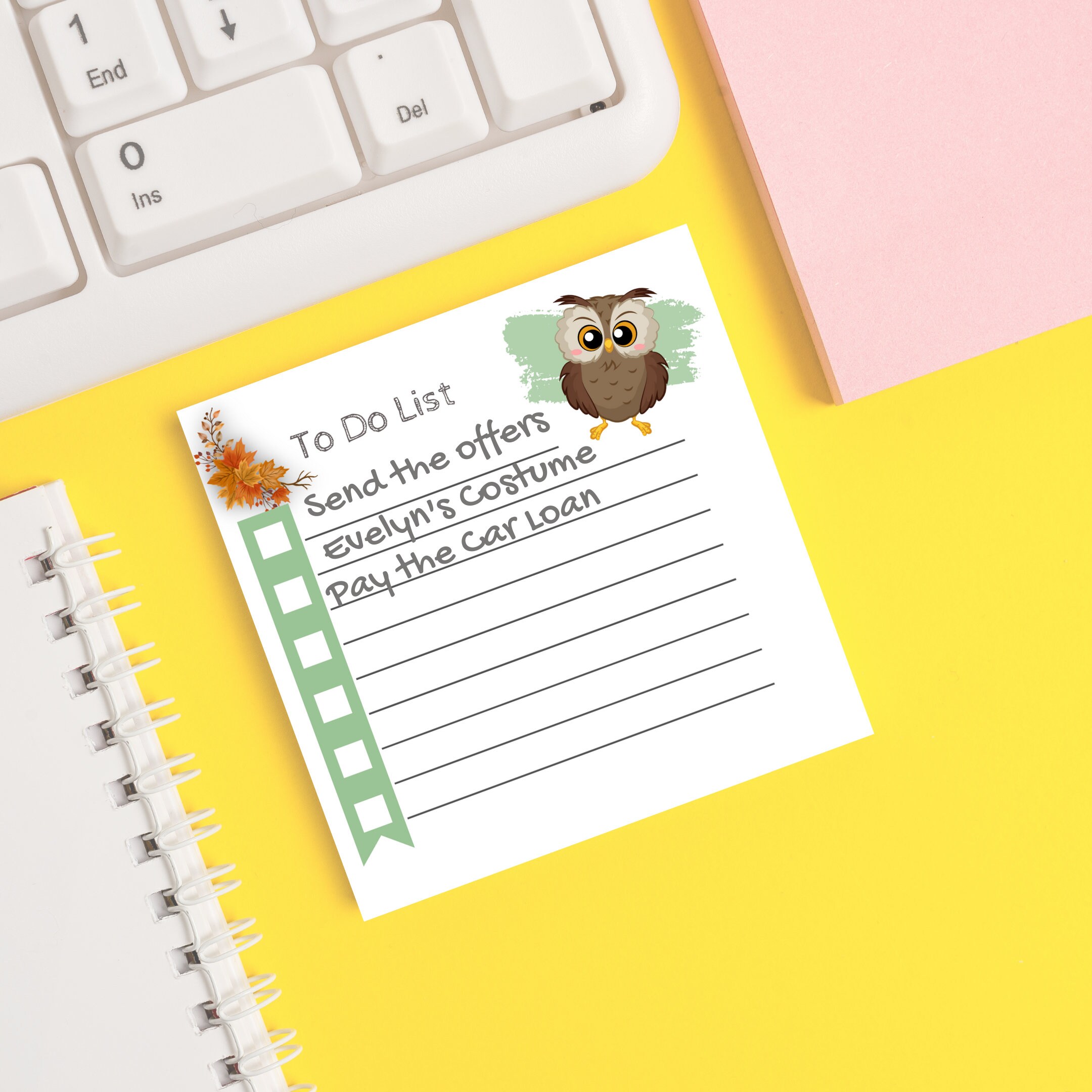 Printable to Do Sticky Notes Set - Cute Owl Design | Productivity Notes ...