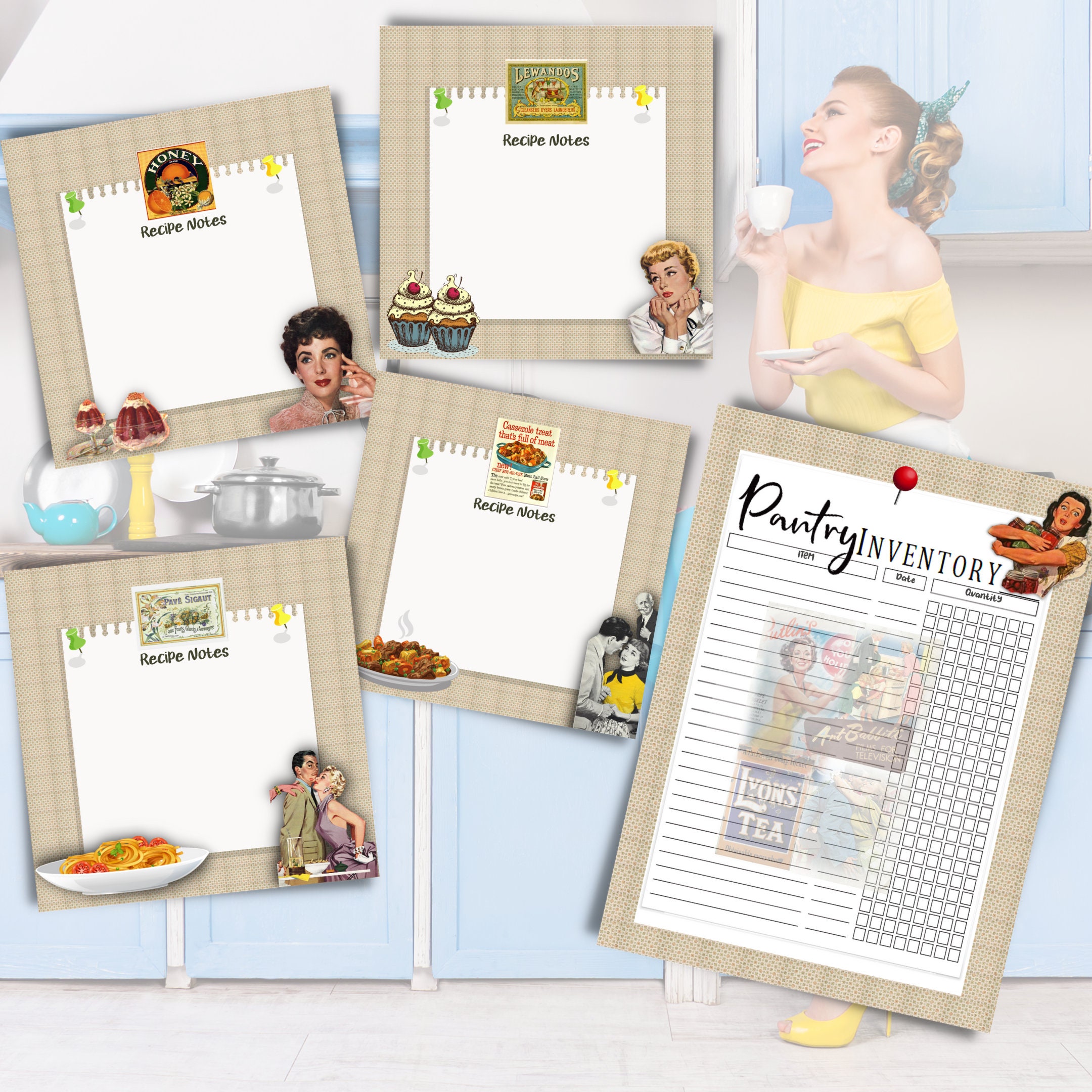 1950s Housewife Kitchen Inventory Set & Sticky Notes - Vintage-inspired ...