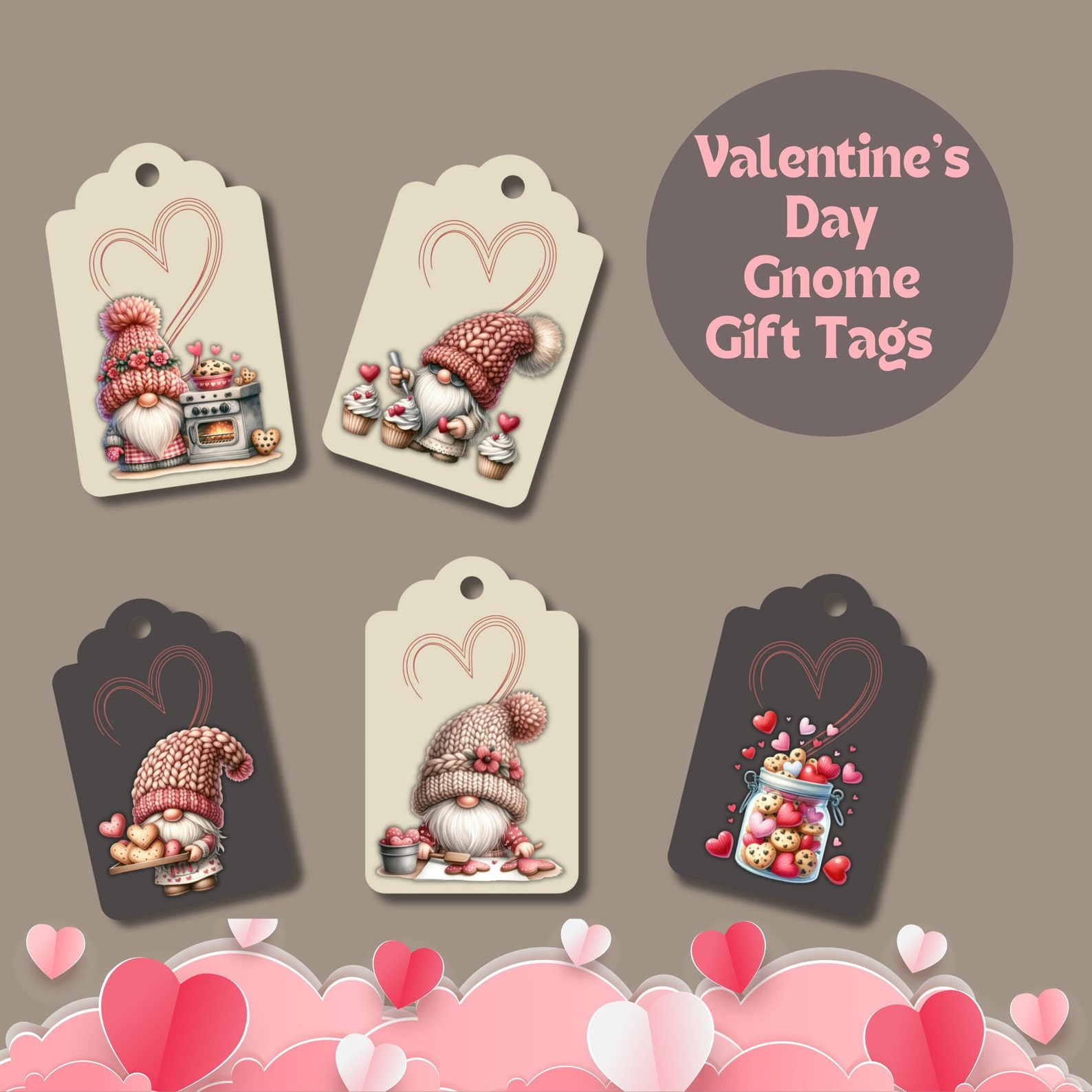 Valentines Day Gift Tags Printable Gnome Valentines Day - Etsy