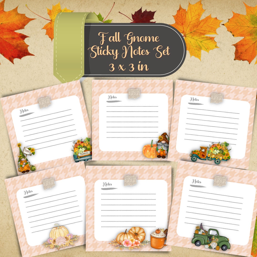 Fall Gnomes Sticky Notes Set Printable PDF - Etsy