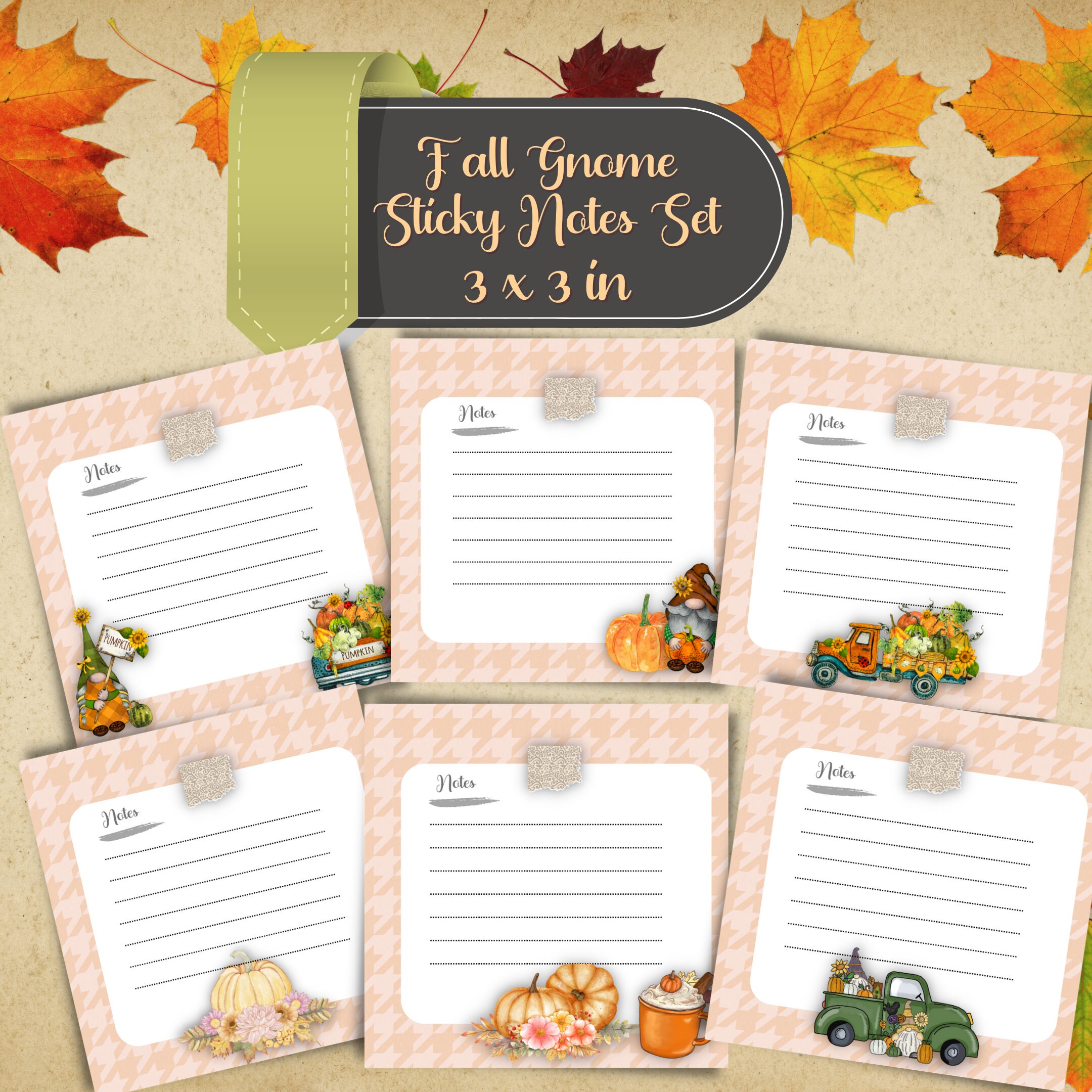Fall Gnomes Sticky Notes Set Printable PDF - Etsy