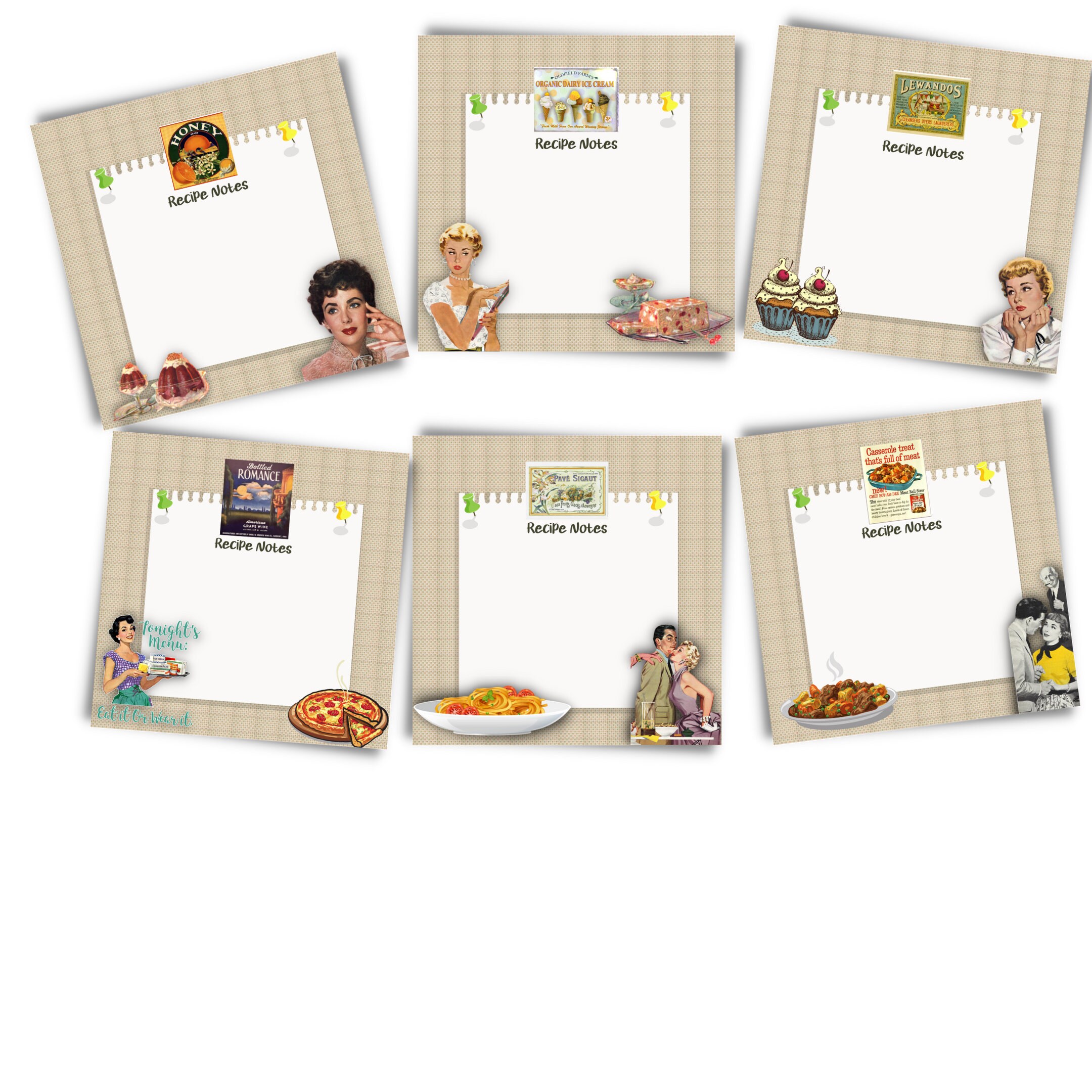 1950s Housewife Kitchen Inventory Set & Sticky Notes - Vintage-inspired ...