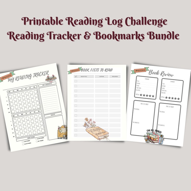 Printable Reading Log Challenge Bundle Reading Books Tracker ...