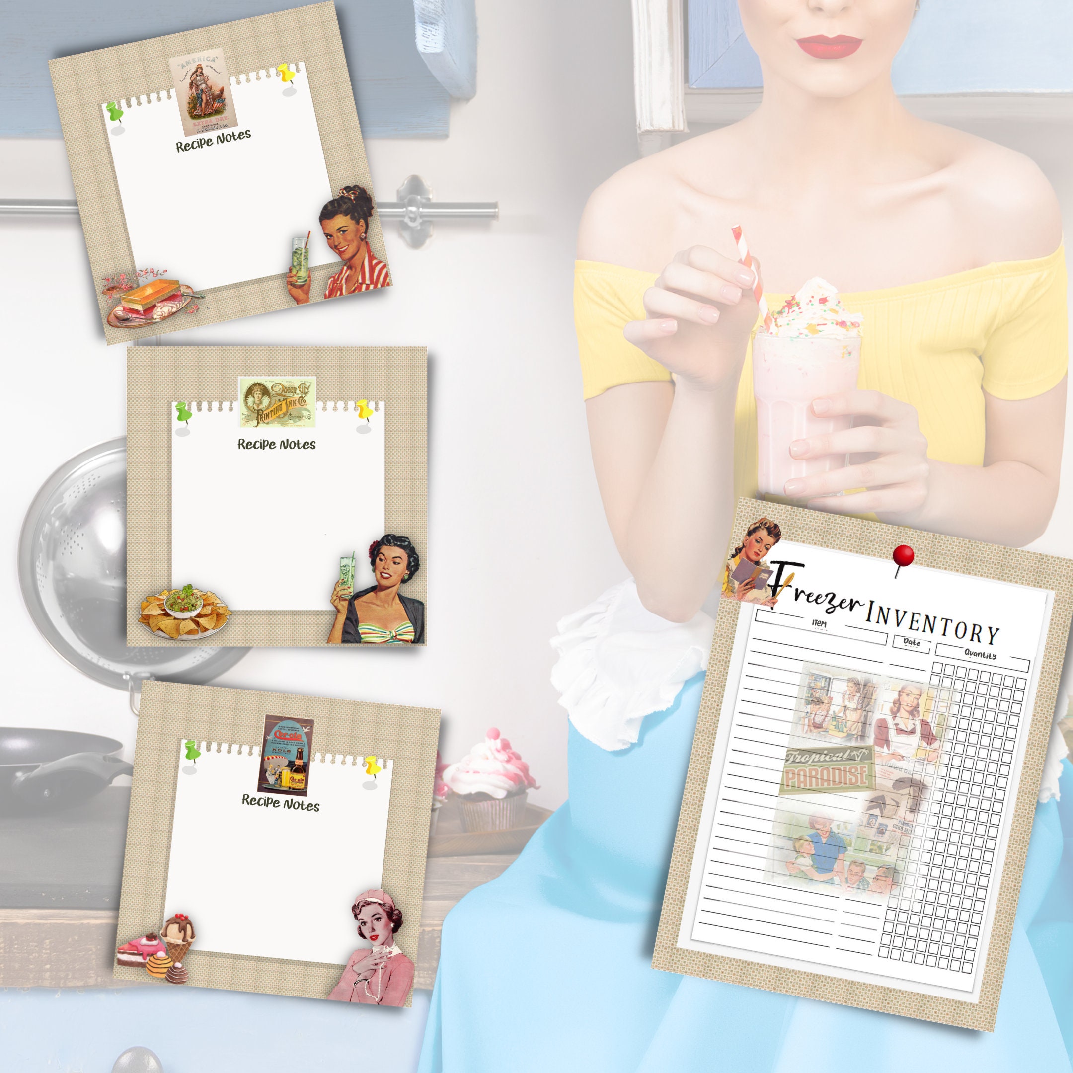 1950s Housewife Kitchen Inventory Set & Sticky Notes - Vintage-inspired ...