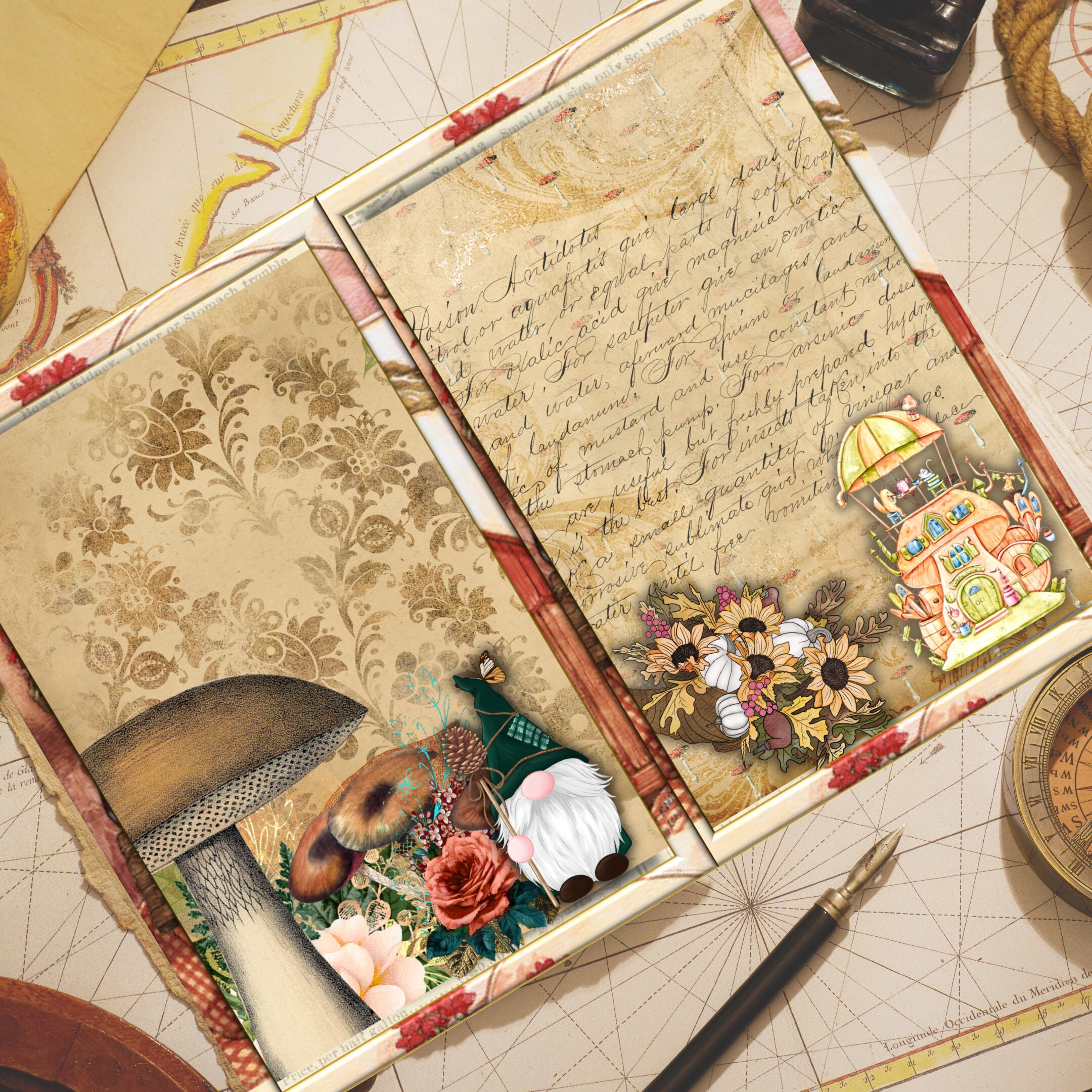 Magic Forest Gnome Junk Journal Pages | Halloween Journal Printable ...