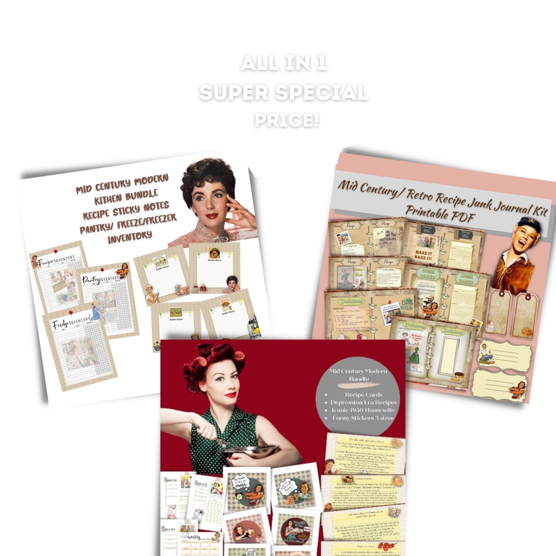 1950 Housewife Mega Bundle Printable | Mid Century Modern Junk Journal ...