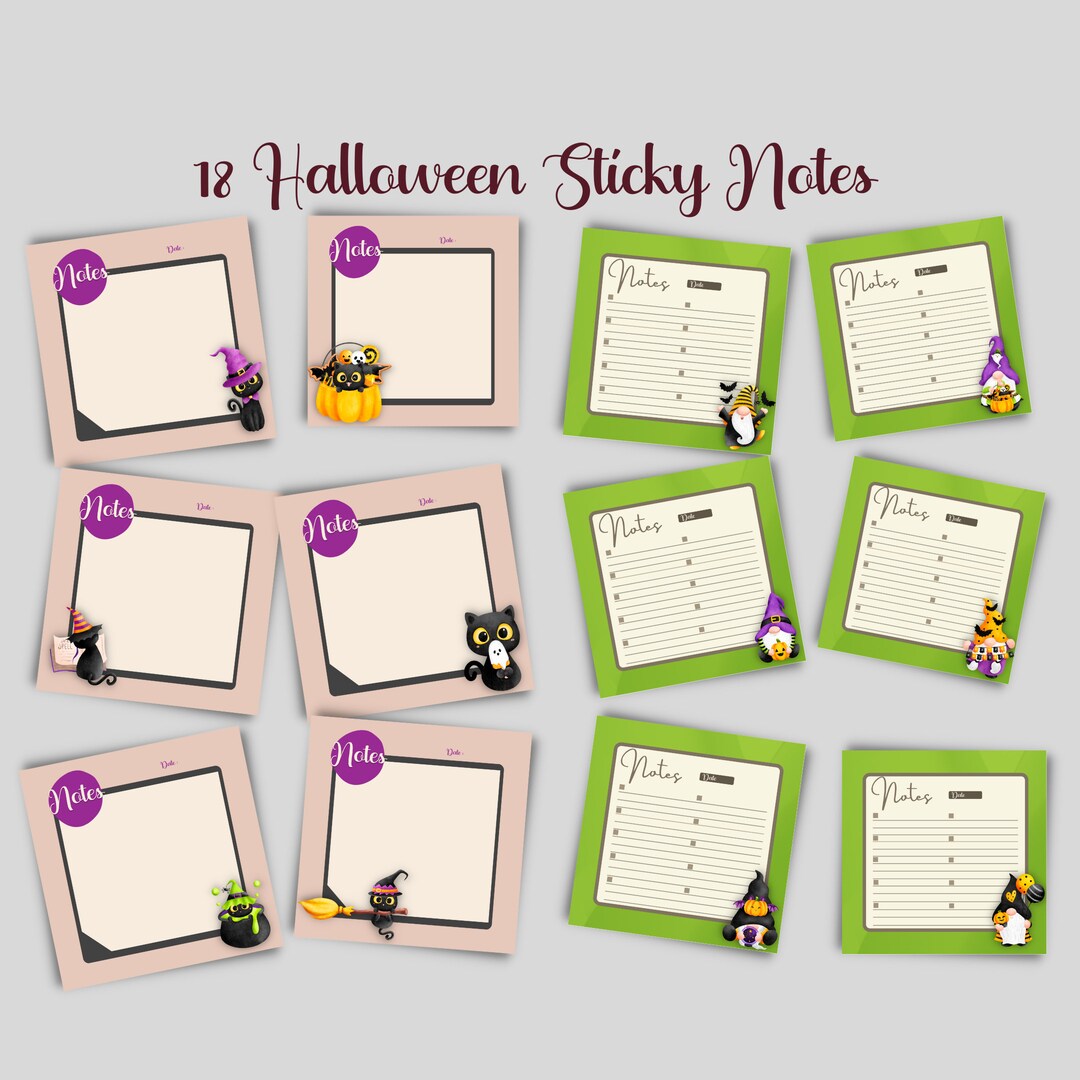 Cute Witchy Sticky Notes Printable Set Halloween Planner Sticky Notes ...