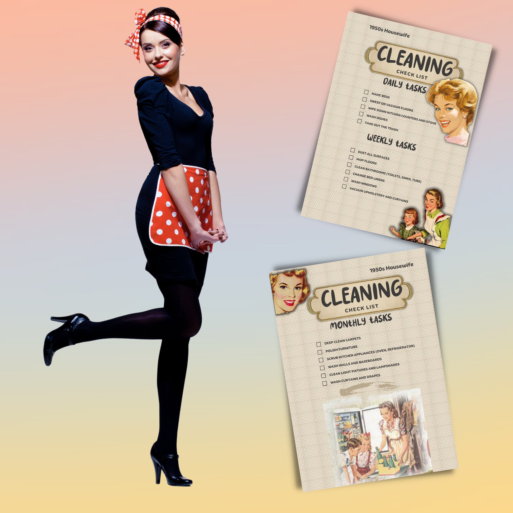 1950s Housewife Cleaning Schedule Mid Century Modern Cleaning Checklist ...