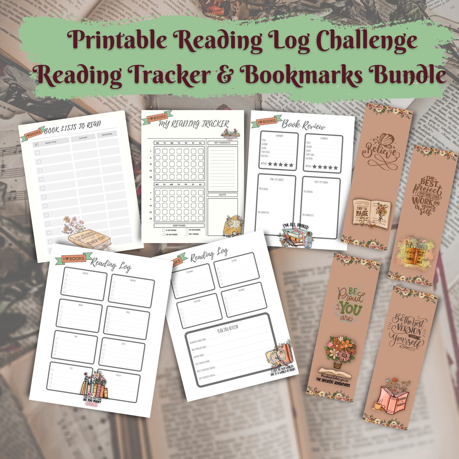 Printable Reading Log Challenge Bundle | Reading Books Tracker ...