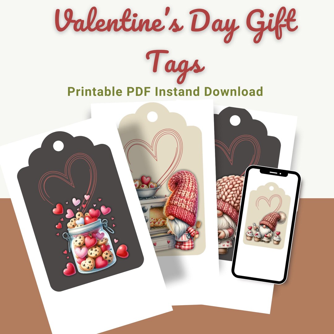 Gnome Valentines Day Gift Tags Printable - Cute DIY Valentines Day Tags ...