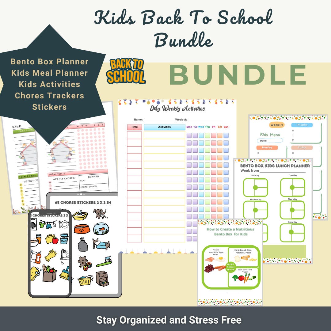 Back to School Lunch Box Planner| Kids Activities and Chores Tracker ...