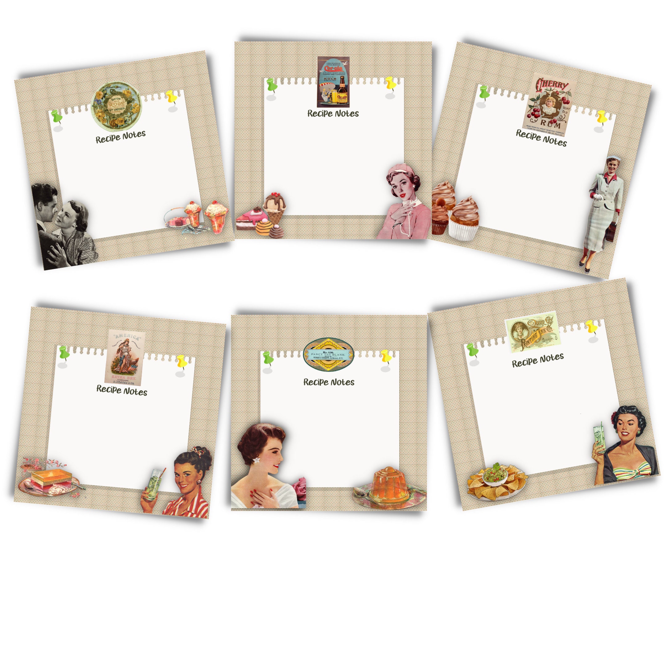 1950s Housewife Kitchen Inventory Set & Sticky Notes - Vintage-inspired ...