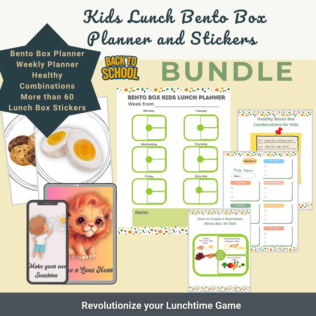 School Lunch Planner & Stickers Bundle Printable | Kids Meal ...