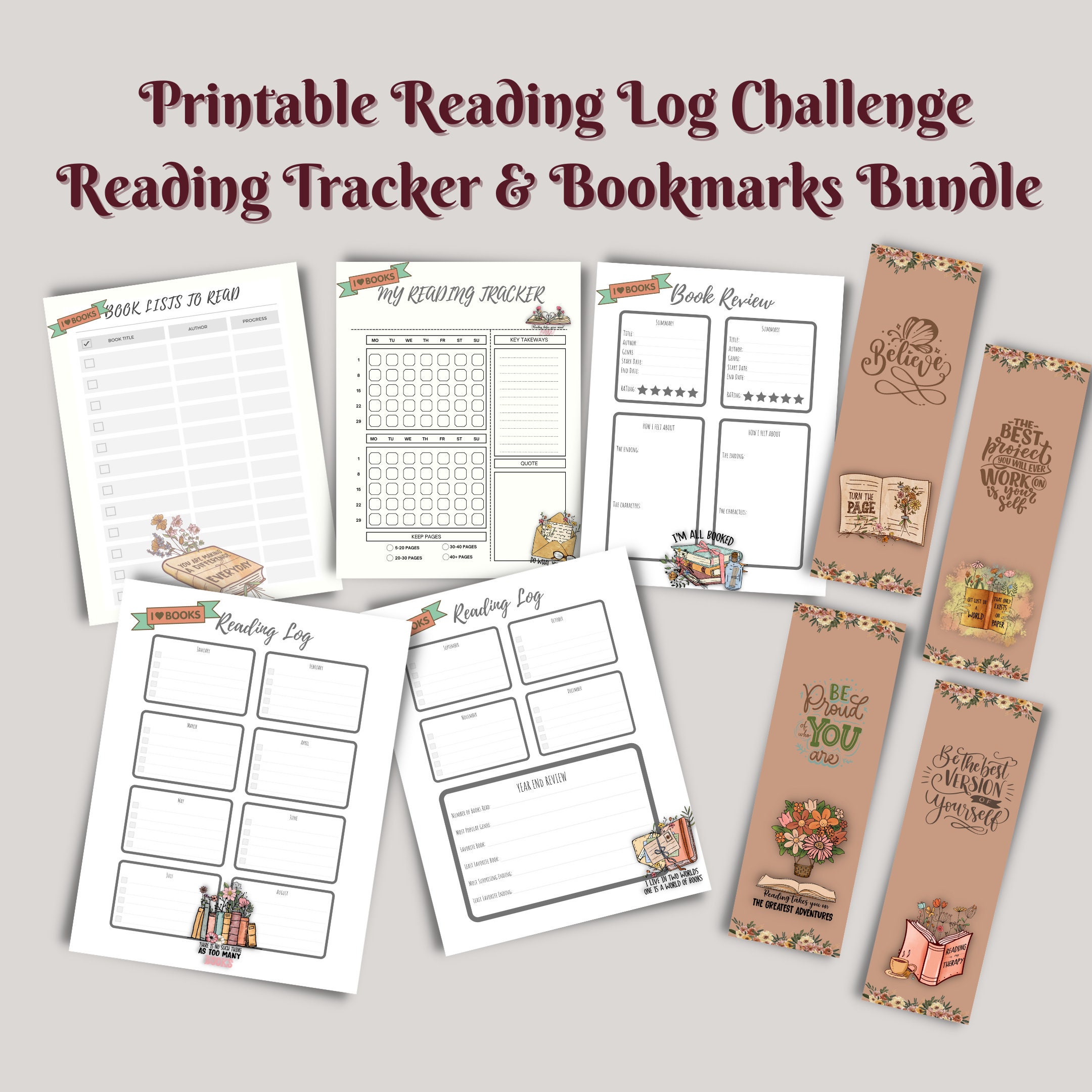 Printable Reading Log Challenge Bundle | Reading Books Tracker ...