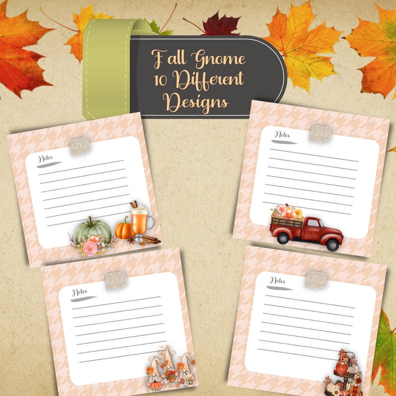 Fall Gnomes Sticky Notes Set Printable PDF - Etsy