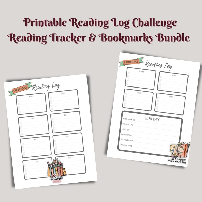 Printable Reading Log Challenge Bundle | Reading Books Tracker ...