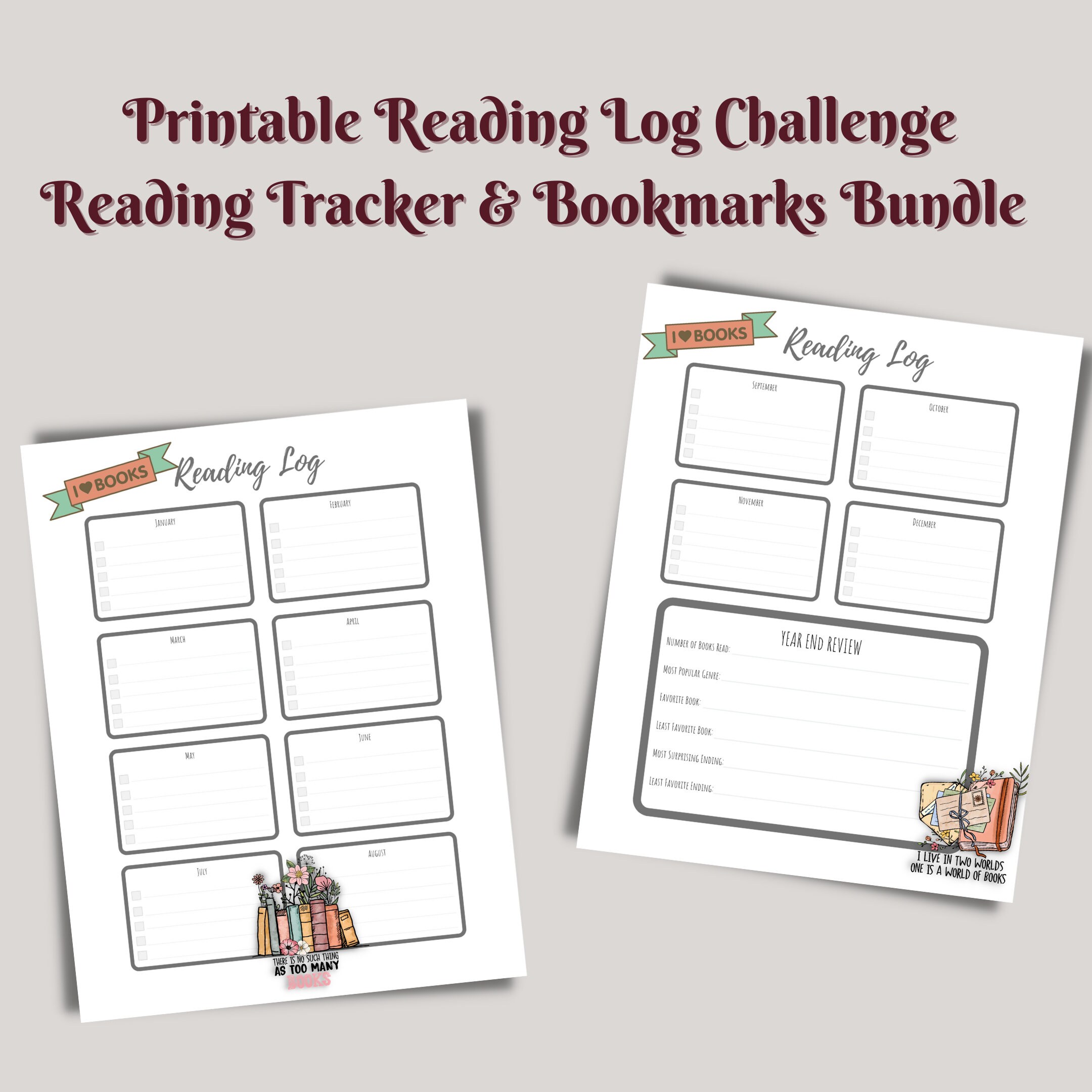 Printable Reading Log Challenge Bundle | Reading Books Tracker ...