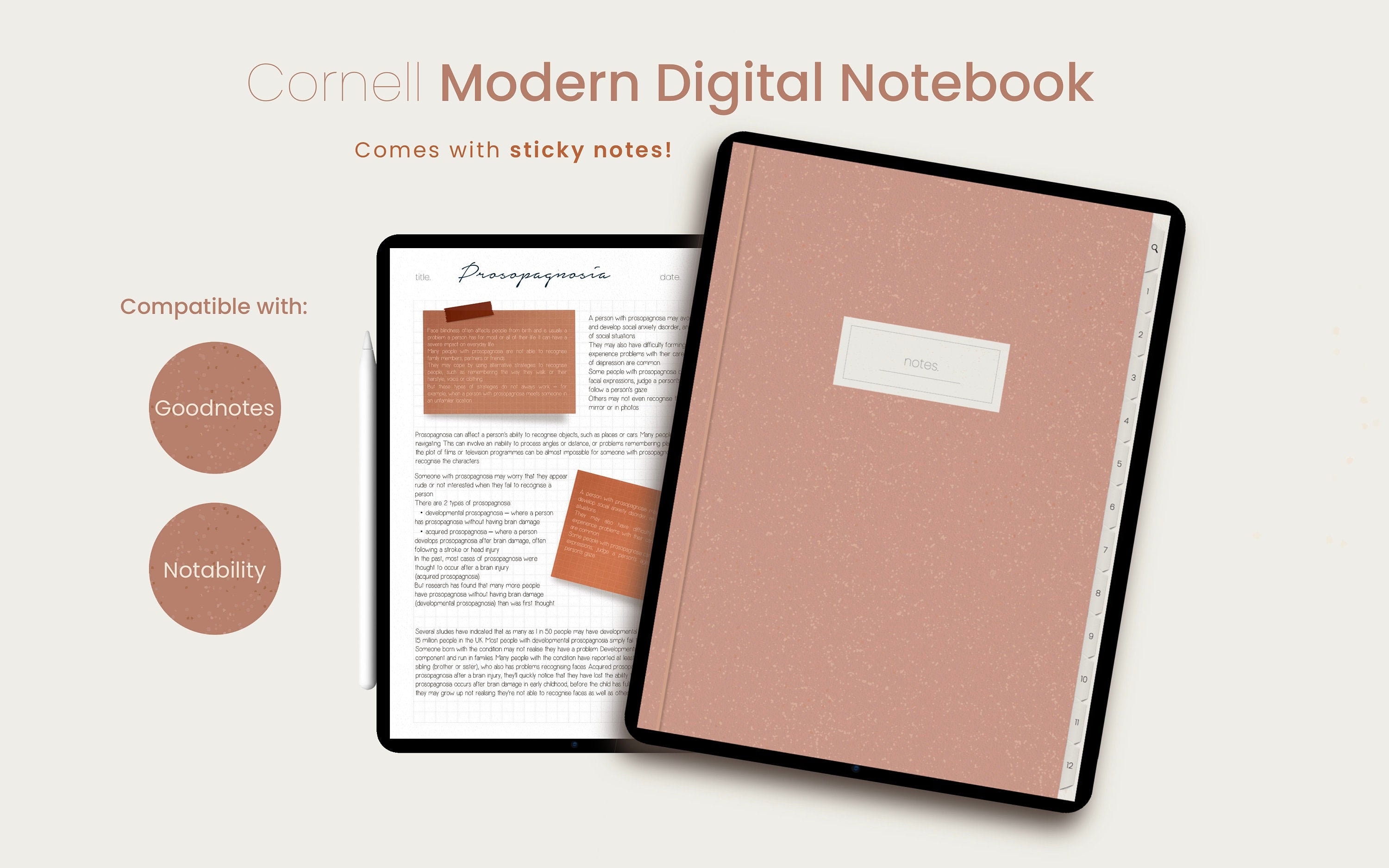 12-subject Digital Brown Aesthetic Notebook for Goodnotes 5, Noteshelf ...