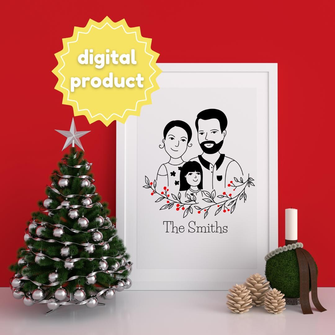 Custom Digital Family Portrait, Personalized Family Illustration ...