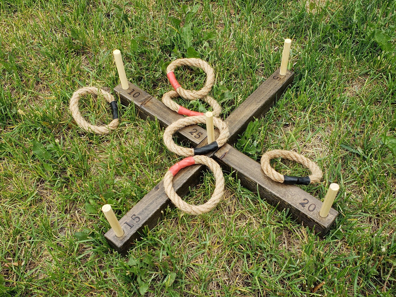 Ring Toss Outdoor Lawn/backyard Game, Handmade Wood, Rope Rings ...