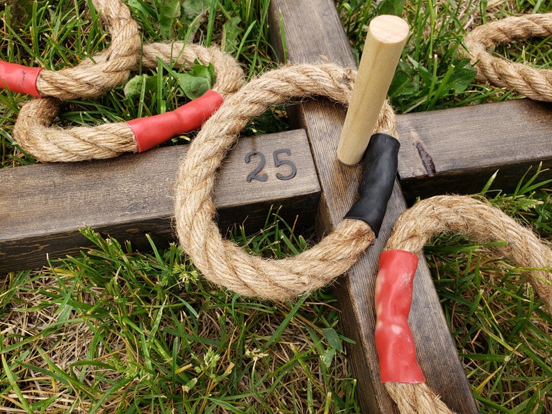 Ring Toss Outdoor Lawn/backyard Game, Handmade Wood, Rope Rings ...