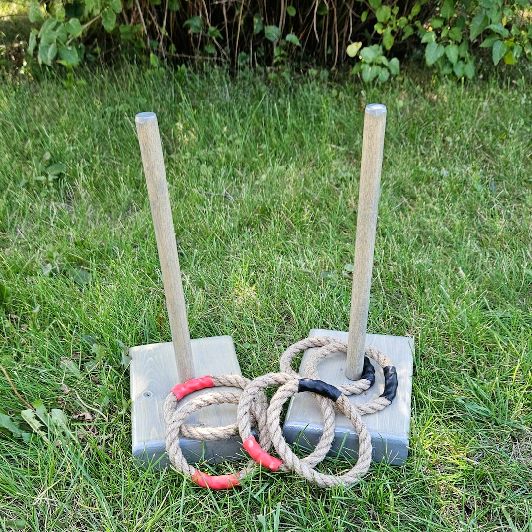 Horseshoes Style Quoits Game: Handmade Wood Ring Toss, Collapsible - Etsy