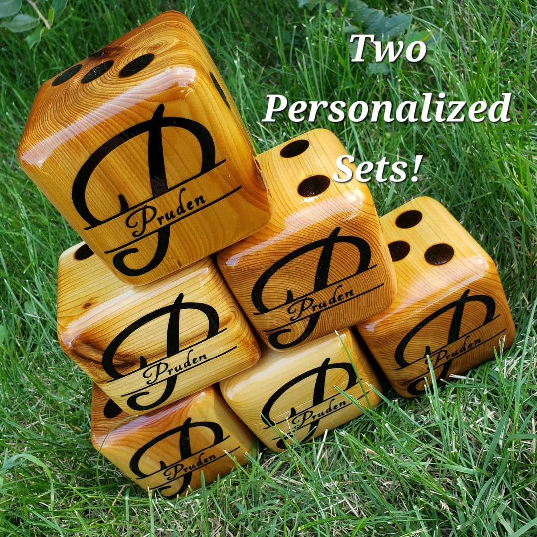 Yardzee, Two Sets, 6 Personalized Dice per Set, Giant Wooden Dice, Yard ...