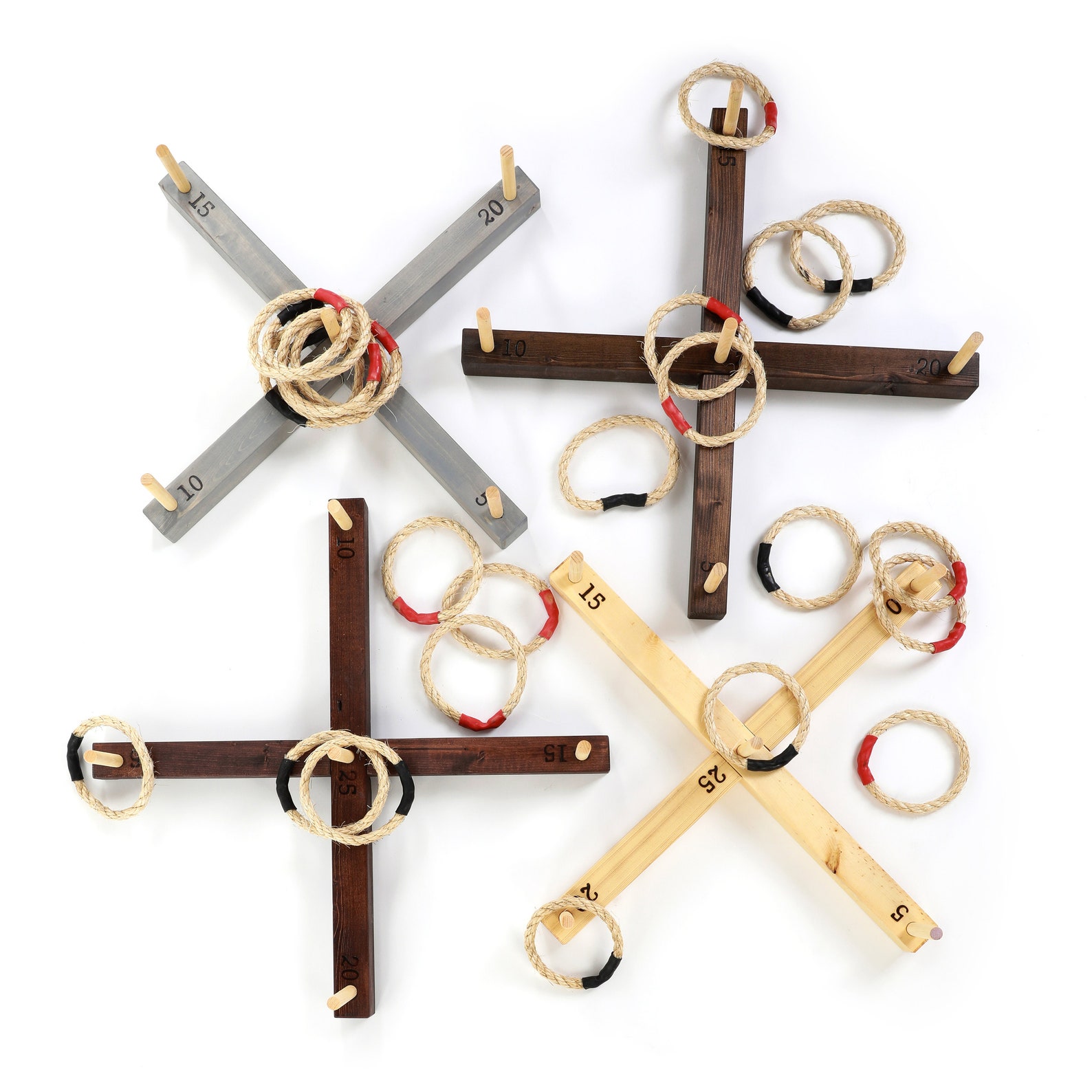 Ring Toss Outdoor Lawn/backyard Game, Handmade Wood, Rope Rings ...