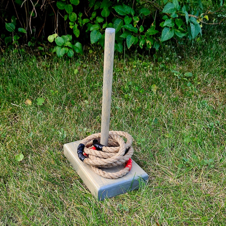 Quoits Rope Ring Toss Outdoor Lawn/backyard Game, Handmade Wood, Rope Rings, Collapsible, Lawn ...