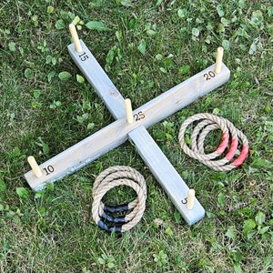 Ring Toss Outdoor Lawn/backyard Game, Handmade Wood, Rope Rings ...