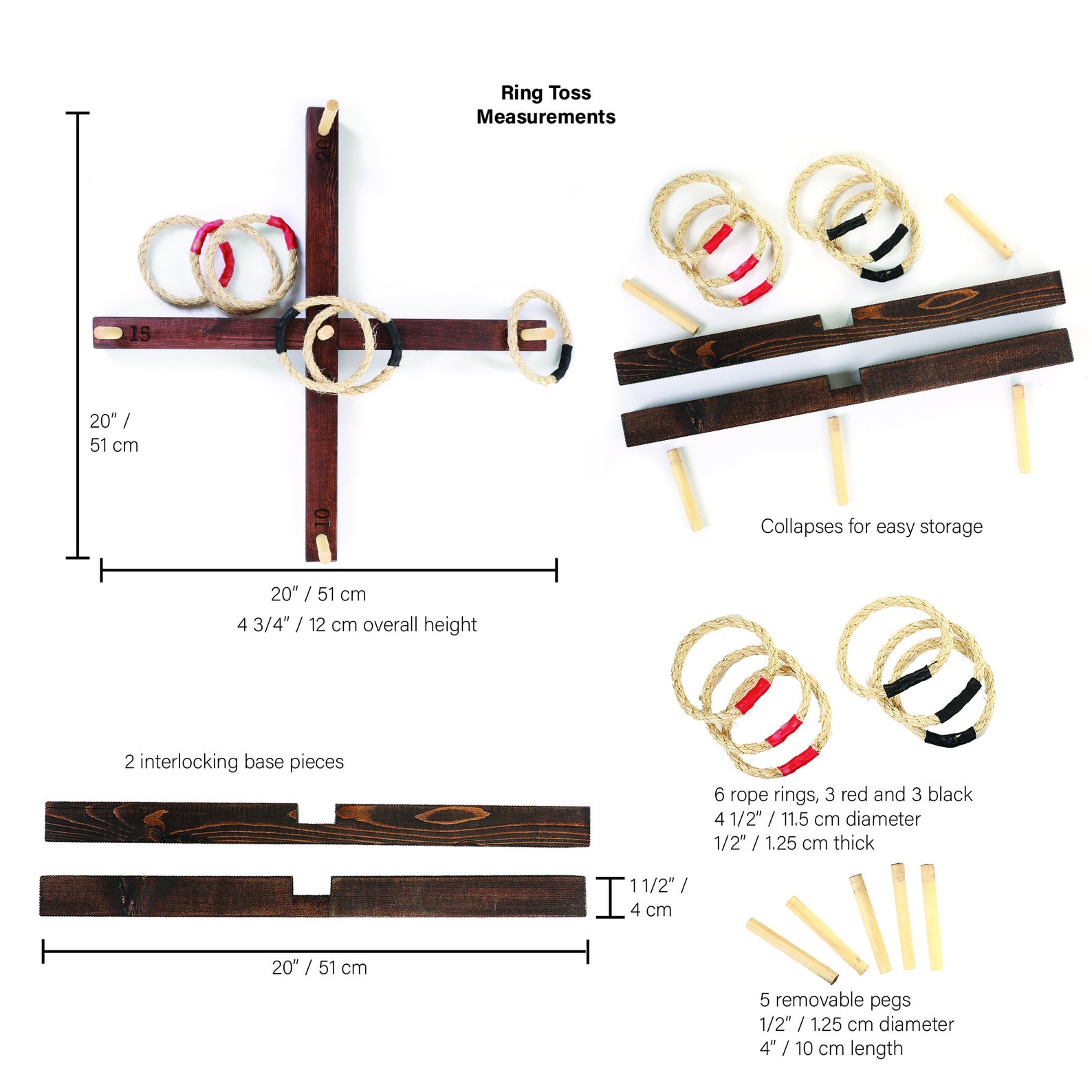 Ring Toss Outdoor Lawn/backyard Game, Handmade Wood, Rope Rings ...