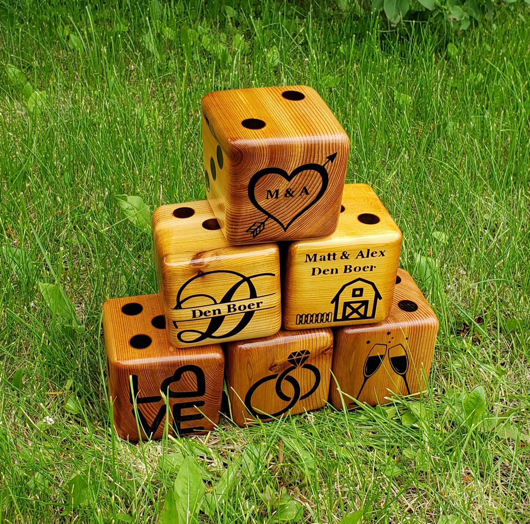Yardzee 6 Different Personalized Dice Giant Wooden Dice - Etsy